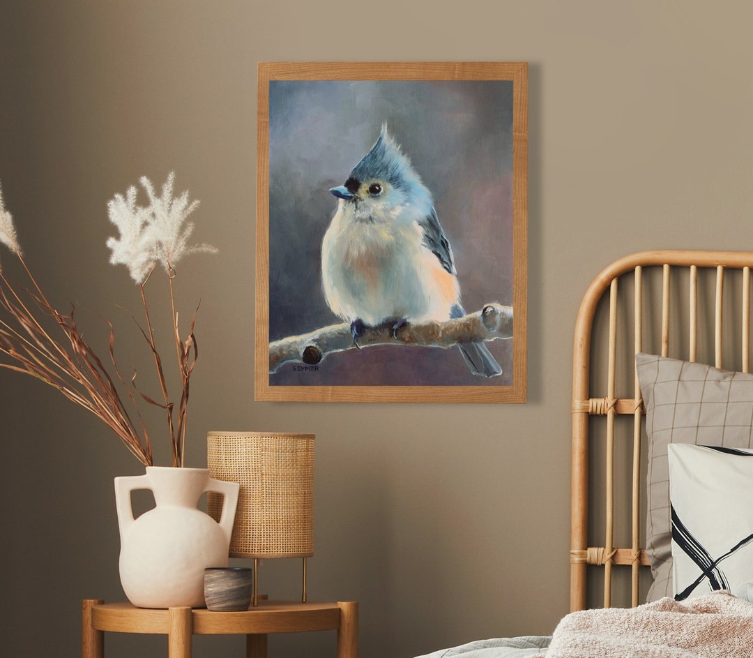 Titmouse Bird Art PRINT, Blue Tufted Titmouse Oil Painting, Bird Pet ...