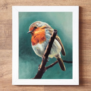 ORIGINAL Robin Oil Painting Framed, Small Realistic Bird Artwork ...