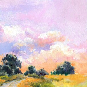 Countryside Painting ORIGINAL, Path Trees Clouds Artwork, Alabama ...