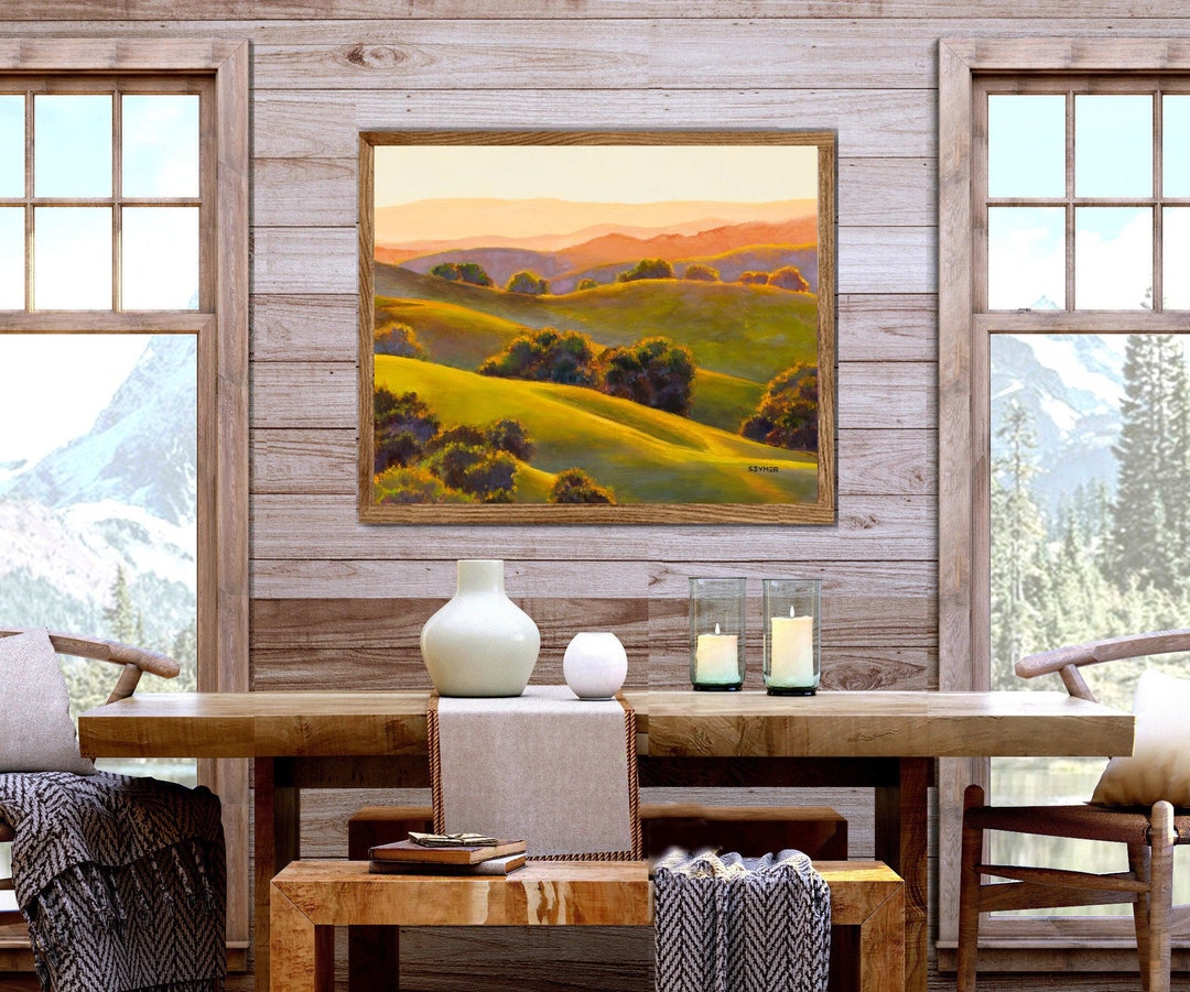 PRINT California Rolling Hills, Green Mountains Art, Landscape Painting ...