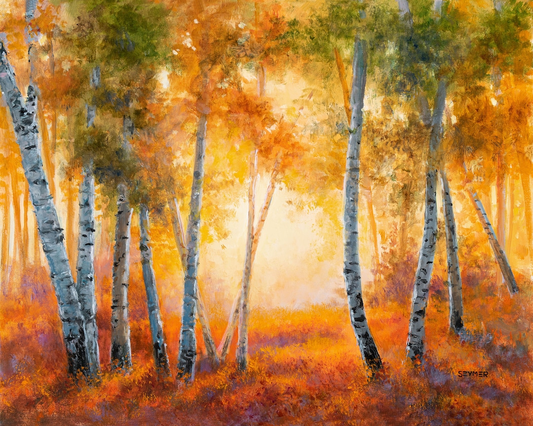 Birch Forest ORIGINAL Painting Framed, Fall Foliage Woodland Painting ...