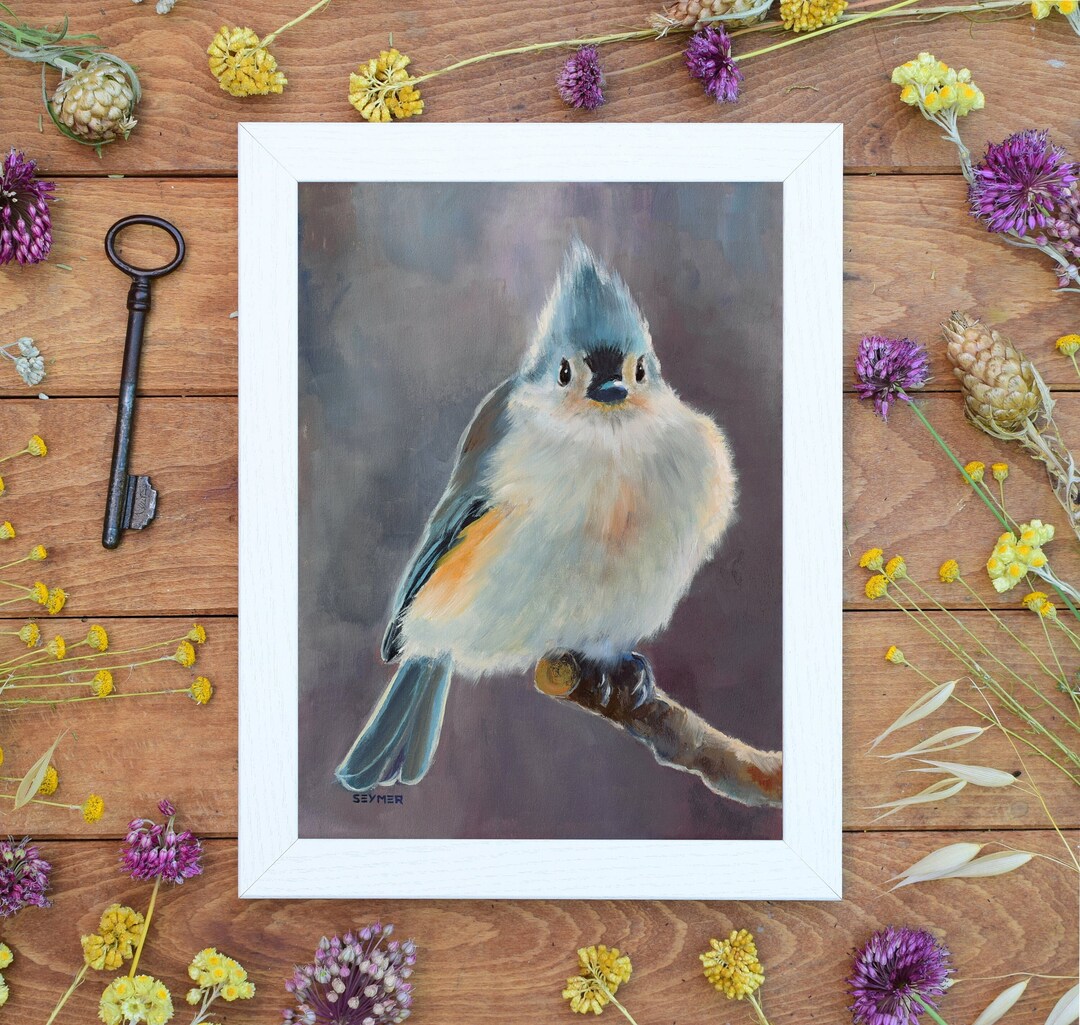 Titmouse Bird Oil Painting ORIGINAL, Small Bird Art for Country House ...