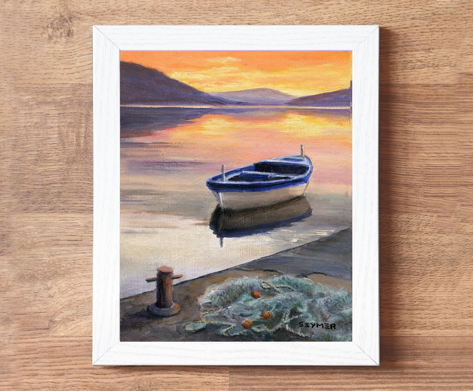 Boat Dock ORIGINAL Painting, Fishing Boat Landscape, Dock Sunset ...
