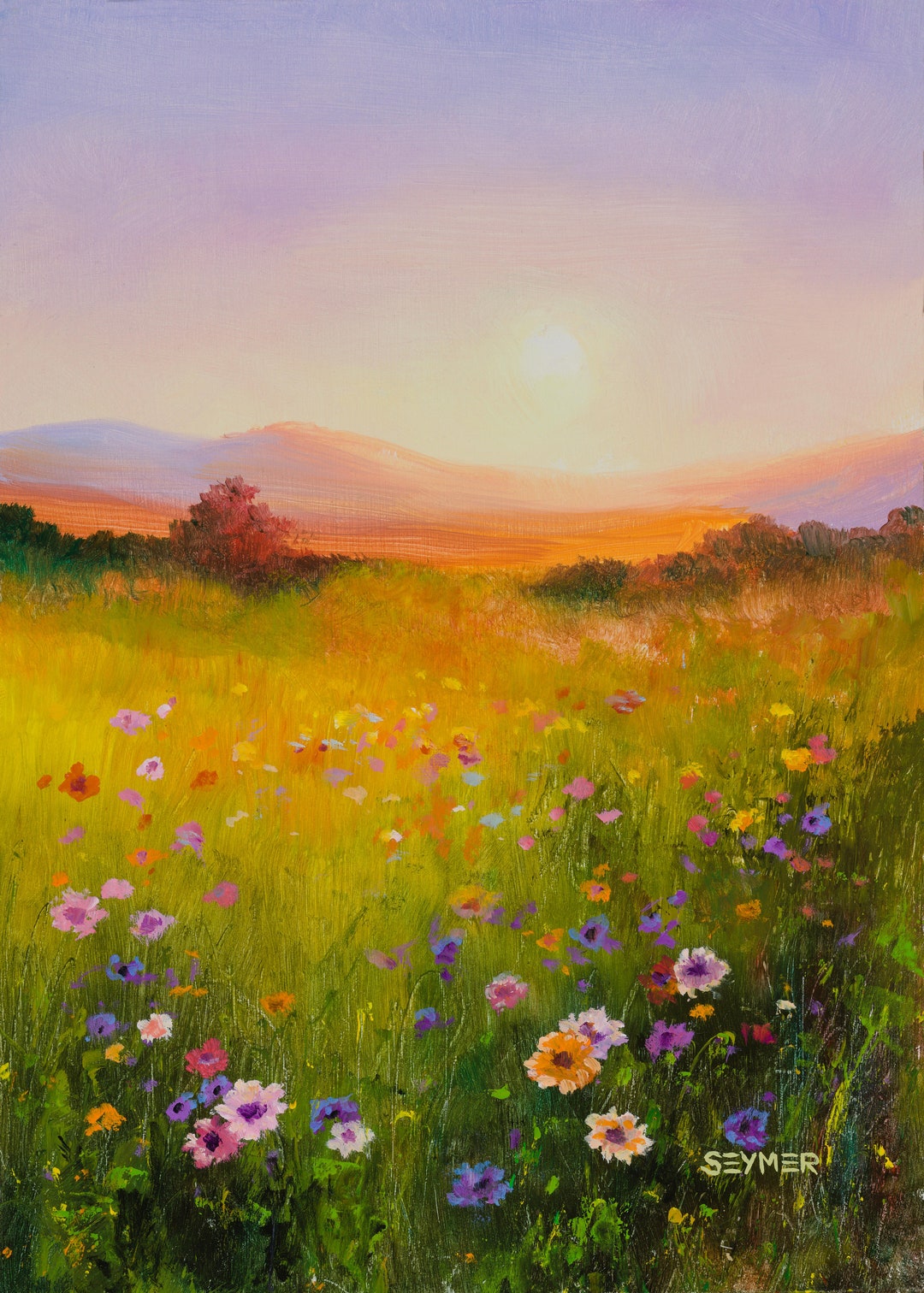 Field Flowers Landscape ORIGINAL Painting, Spring Meadow Wall Art ...