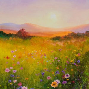 Field Flowers Landscape ORIGINAL Painting, Spring Meadow Wall Art ...