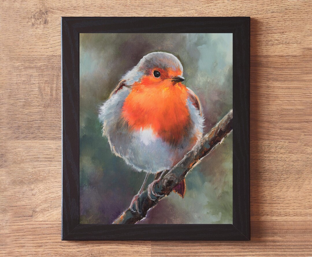 Red Robin Art PRINT, Small Robin Wall Art, Red Bird Nursery Print ...