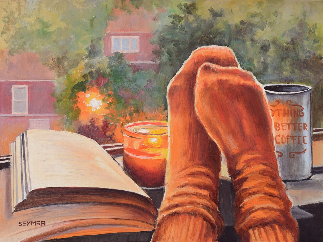 Coffee Still Life Painting ORIGINAL, Framed Autumn Painting Warm Wall ...