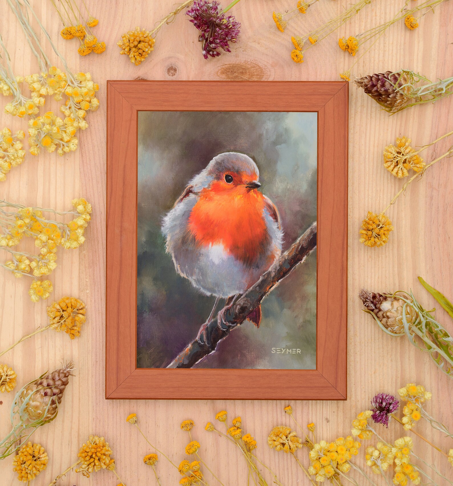 Robin bird painting framed Realistic bird oil painting Red | Etsy
