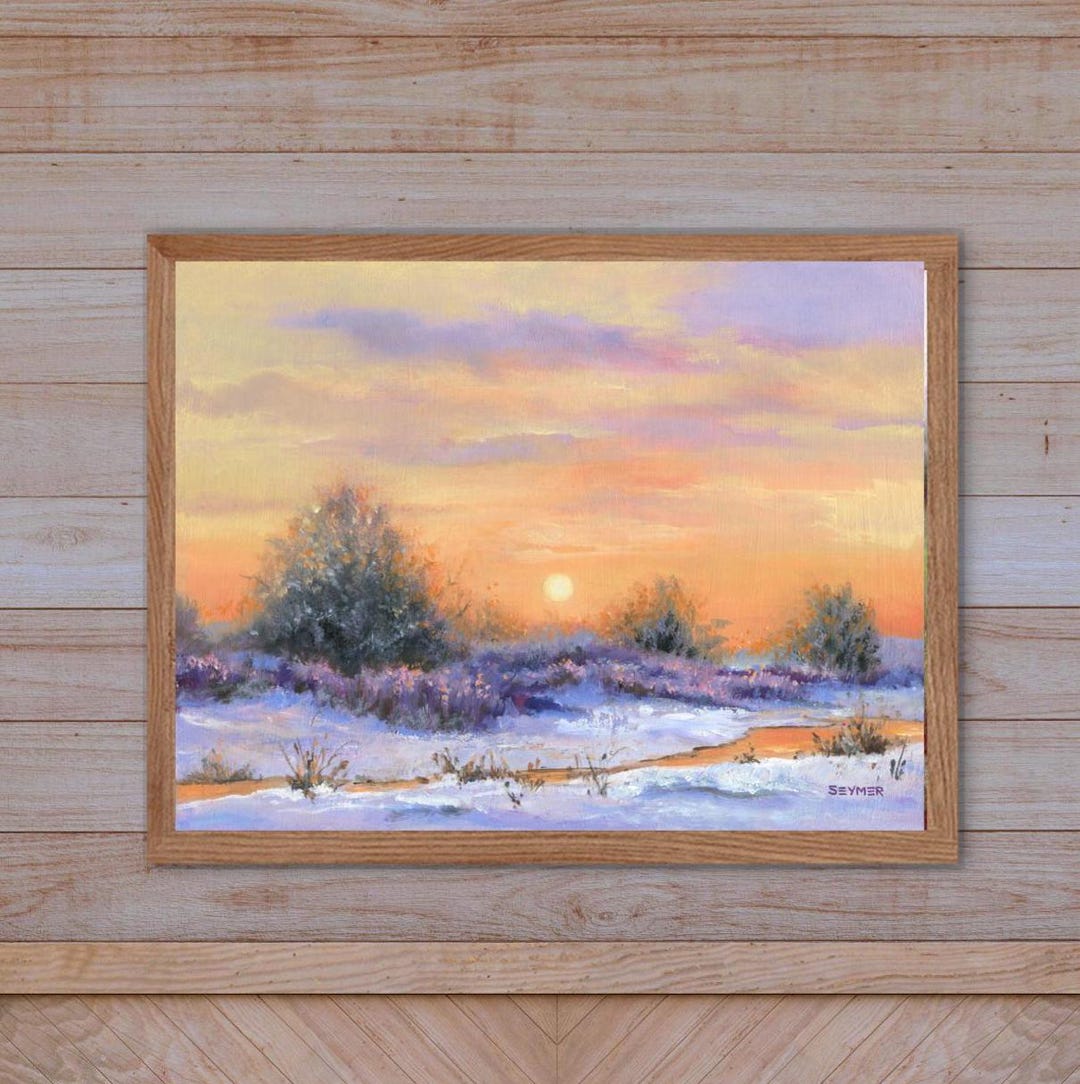 Snowy Landscape Art PRINT, Christmas Print, Vintage Winter Scene Trees ...