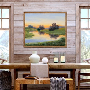 Sunrise River Painting ORIGINAL, Landscape Water Reflections Artwork ...