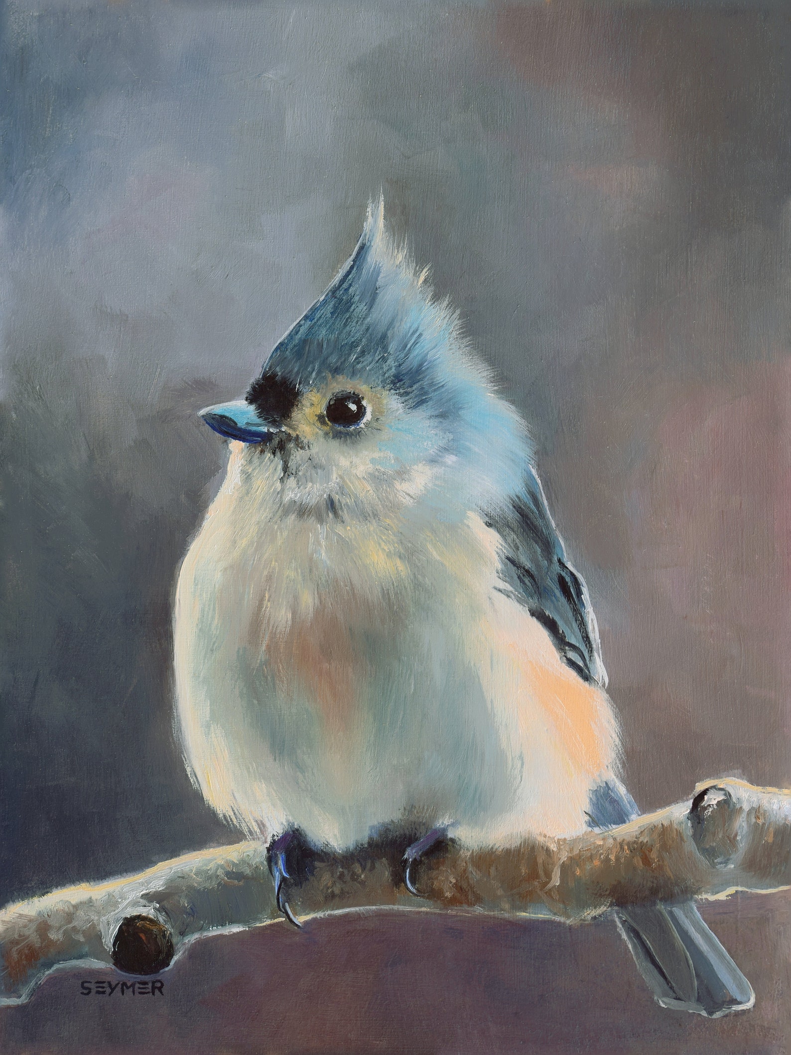 Tufted Titmouse Oil Painting Framed Wildlife Painting Cute Little