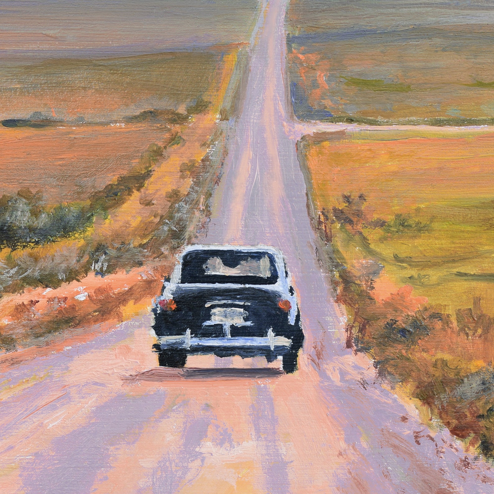 Road Car ORIGINAL Oil Painting Car in Sunset Landscape Road | Etsy