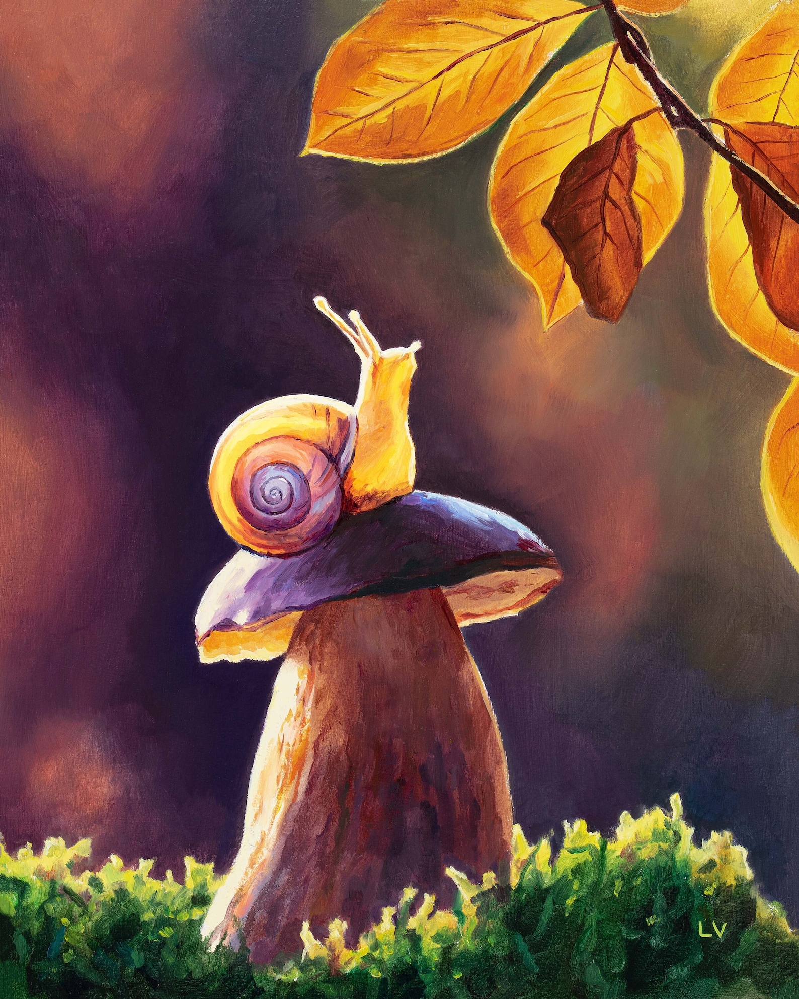 Cute Snail Oil Painting, Small Framed Mushroom Artwork, Autumn Woodland ...