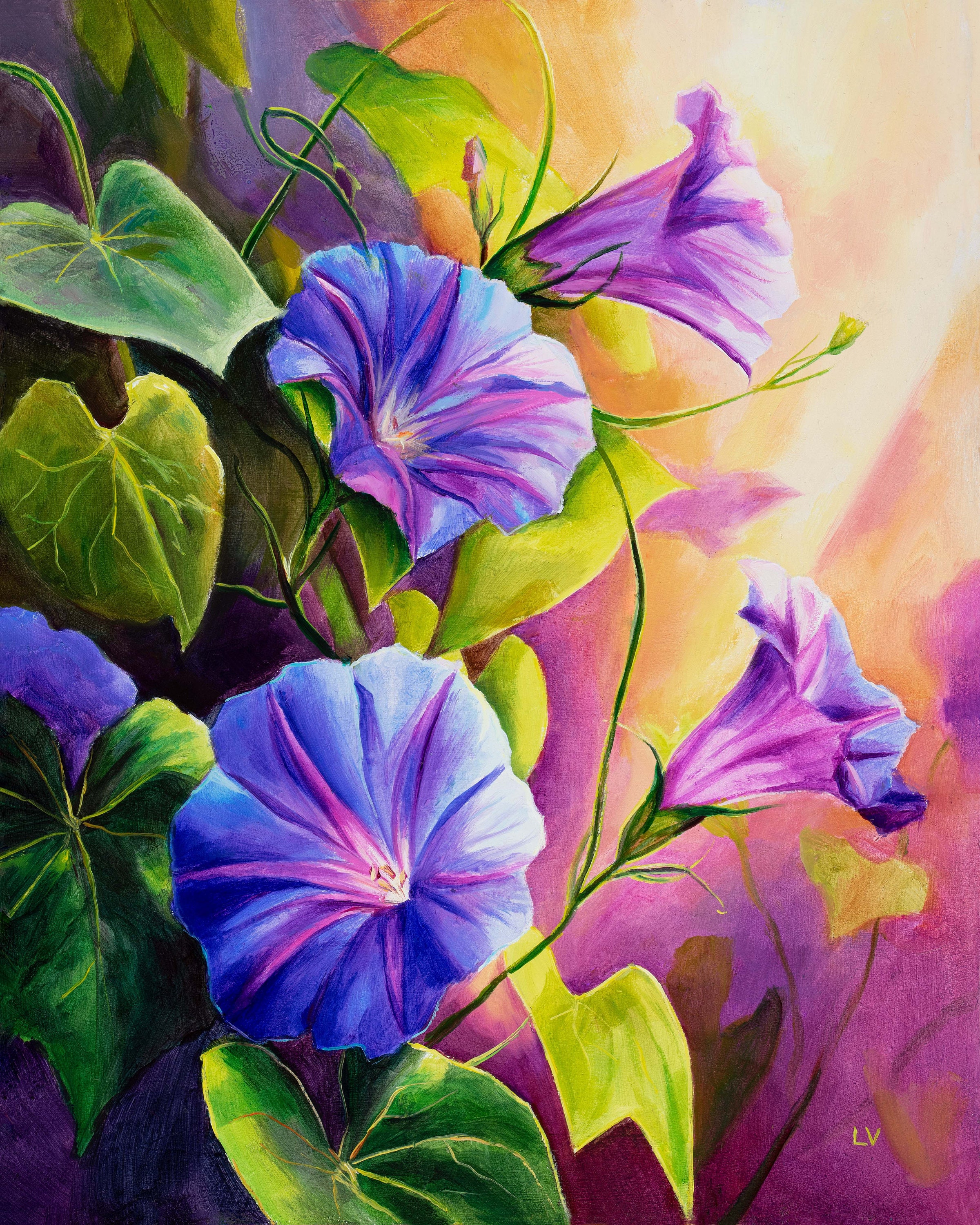 Morning Glories ORIGINAL Oil Painting, Purple Bell Flowers Artwork ...