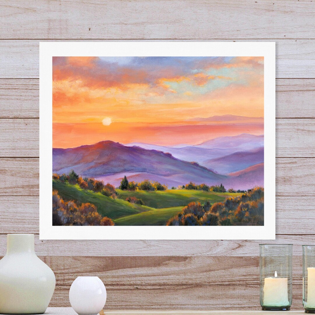 Adirondacks Landscape Art PRINT, Colorful Country Scene, Evening ...