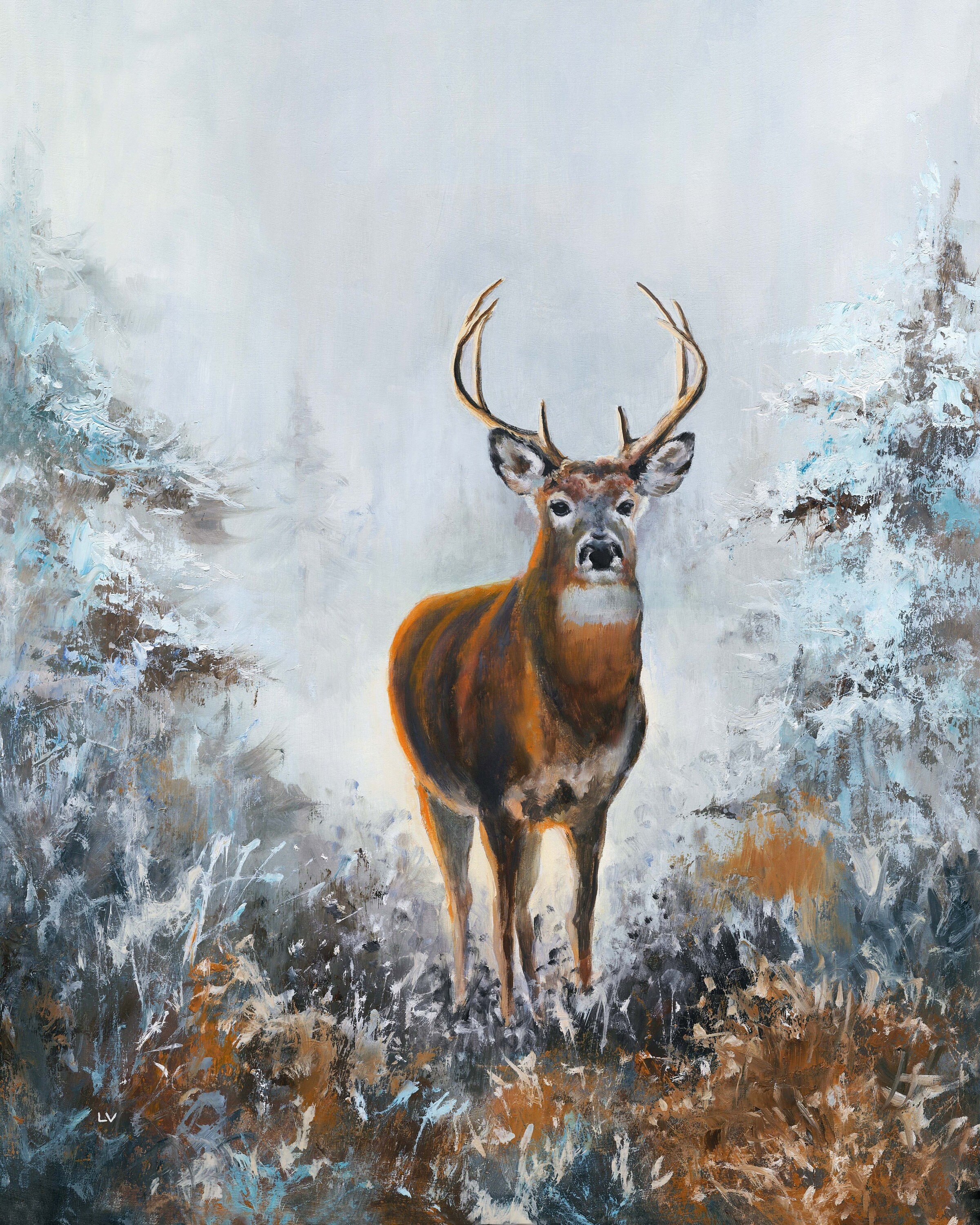 Whitetail Deer In Snow Painting