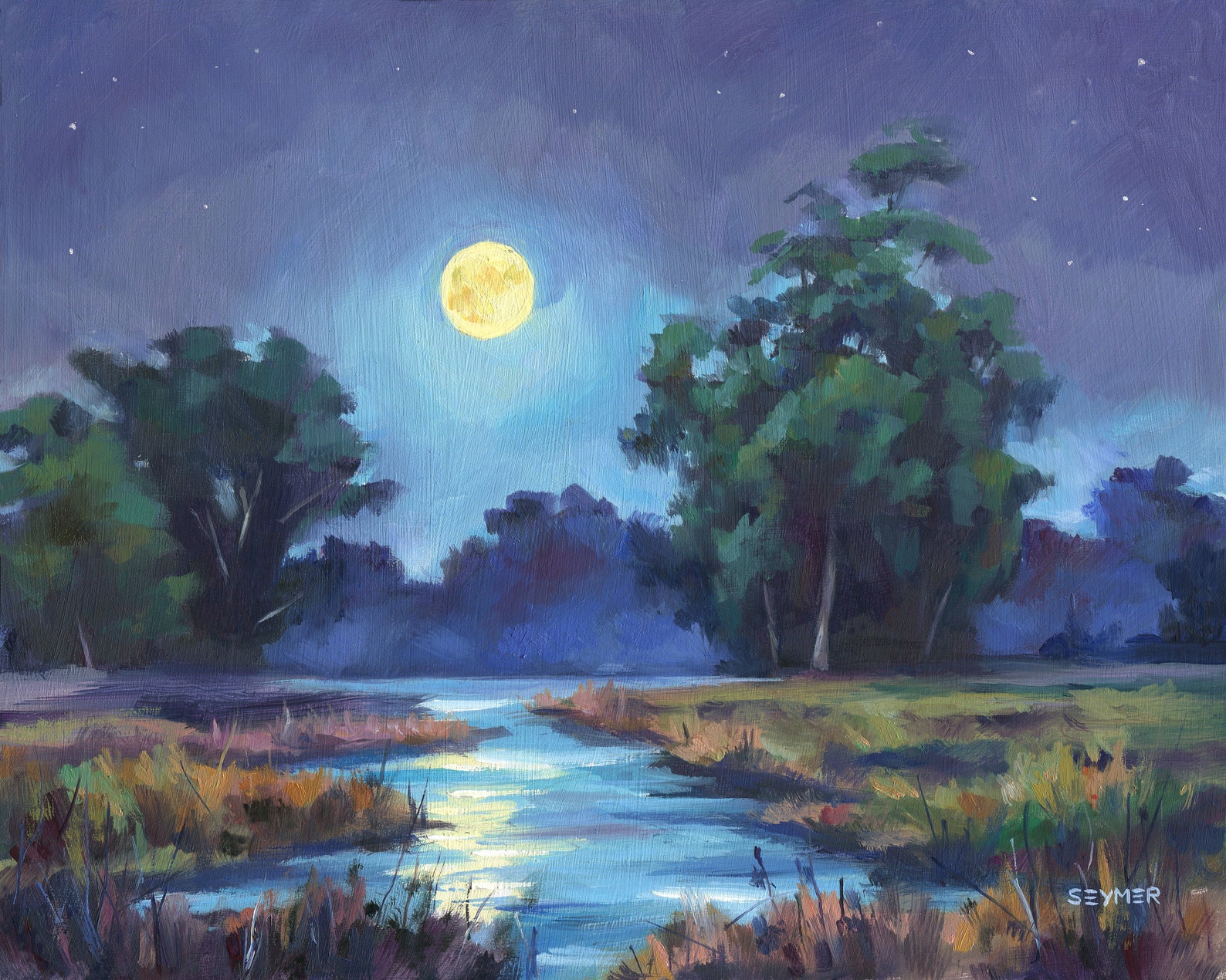Night River Painting ORIGINAL Nocturne Landscape River - Etsy