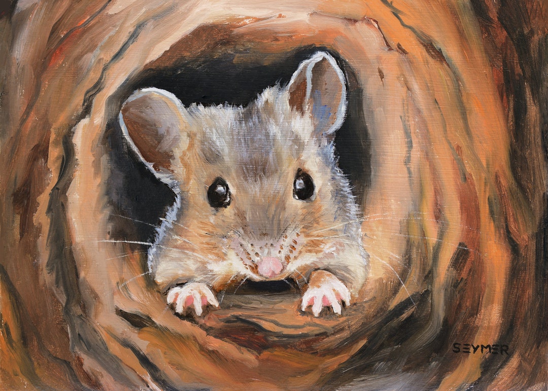 Small Mouse ORIGINAL Painting, Nice Rat Oil Painting, Mouse in a Hole ...