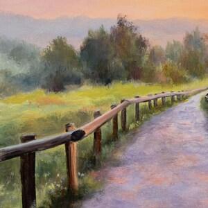 Country Sunset Path ORIGINAL Painting. Rustic Wooden Fence Pathway ...