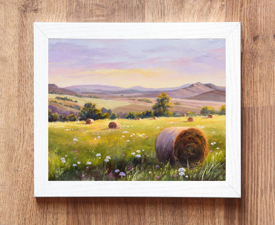 Country Spring Day ORIGINAL Oil Painting, Hay Bales and Queen Anne ...