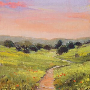 Prairie Rural Landscape Art PRINT, Meadow Oil Painting, Green Field ...