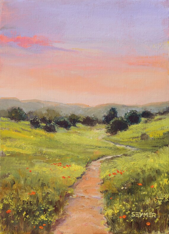 Country Path Painting Meadow Landscape Artwork Sunrise Oil - Etsy