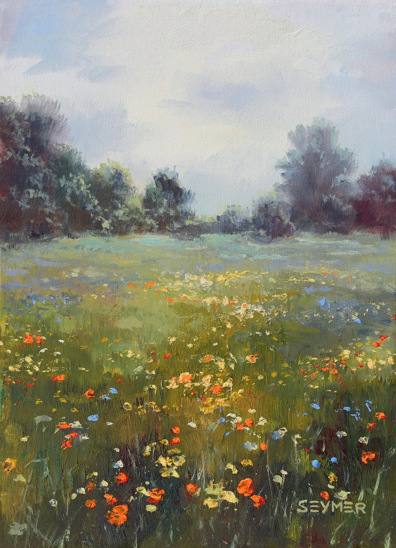 Spring Field of Flowers Art PRINT, Soft Landscape Wall Print, Green and ...