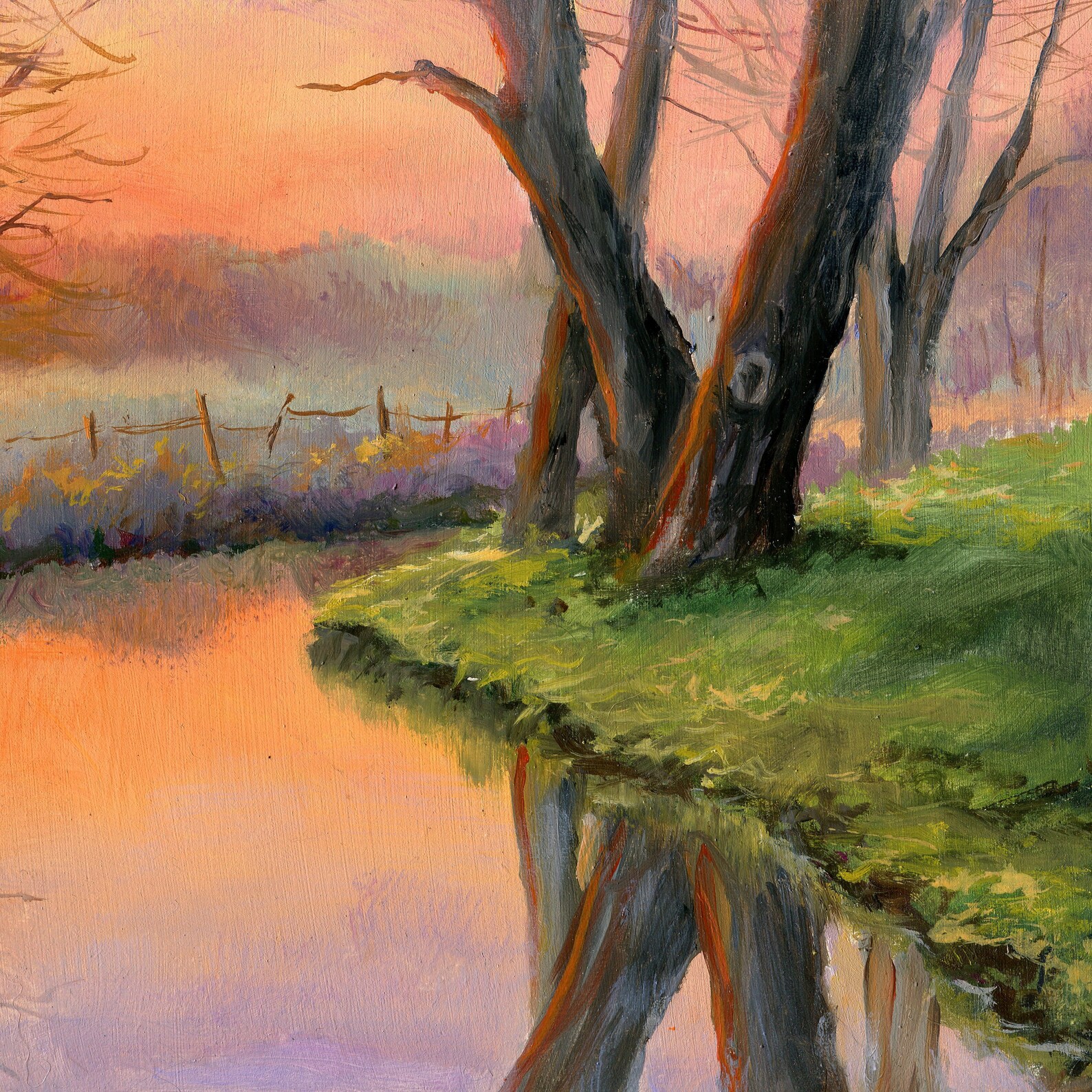 River Sunset Landscape Artwork, Sunset Warm Colors Cabin Decor ...