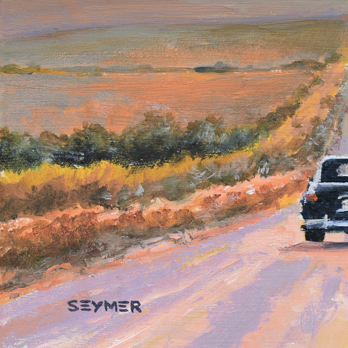 Road Car ORIGINAL Oil Painting Car in Sunset Landscape Road | Etsy