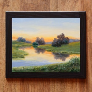 Sunrise River Painting ORIGINAL, Landscape Water Reflections Artwork ...