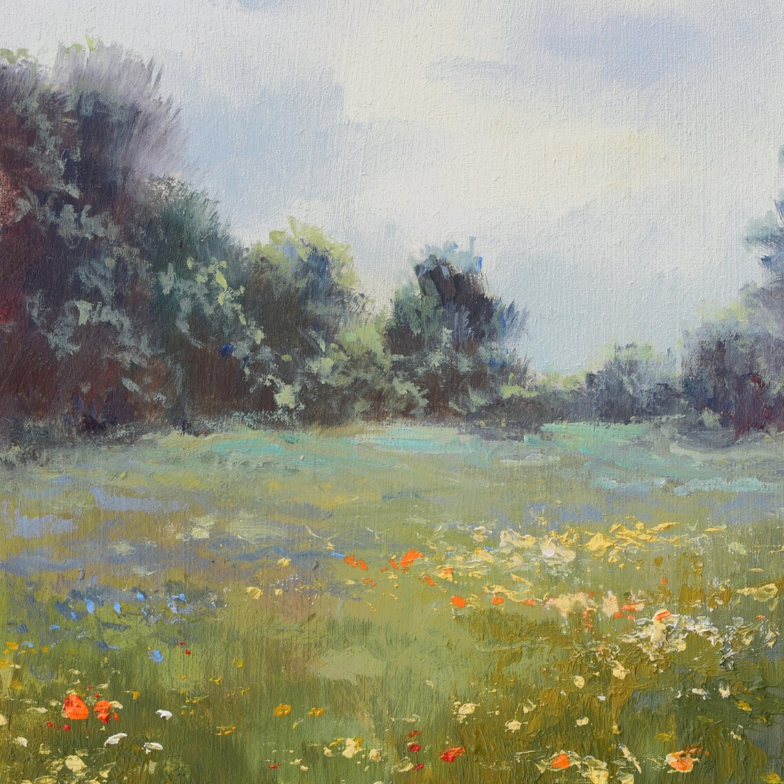 Spring Field of Flowers Art PRINT, Soft Landscape Wall Print, Green and ...
