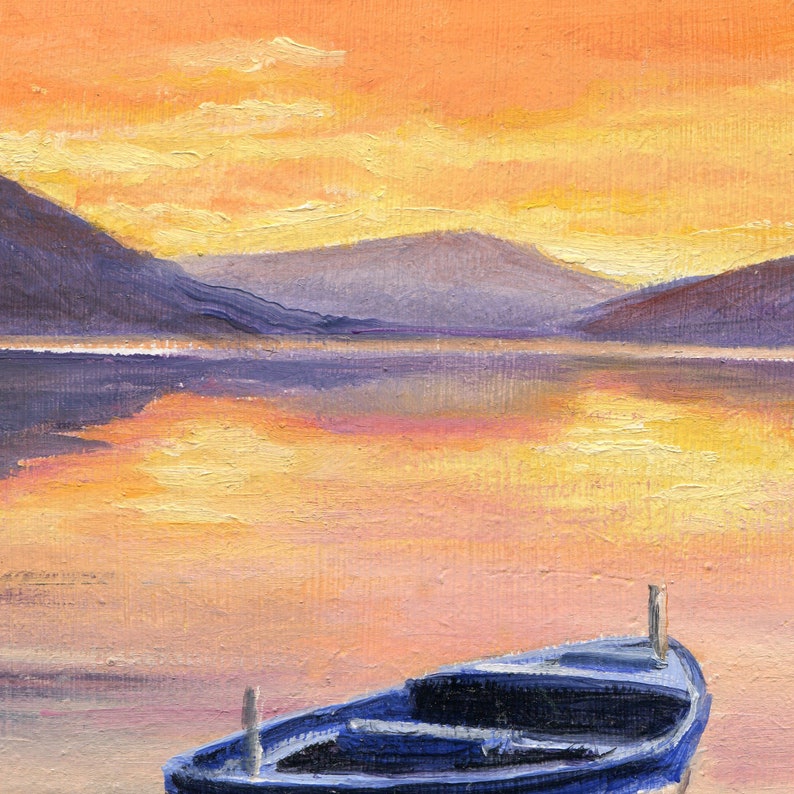 Boat Dock ORIGINAL Painting, Fishing Boat Landscape, Dock Sunset ...