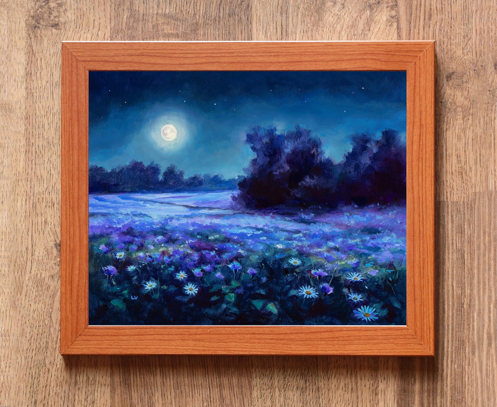 Nocturne Landscape Oil Painting, Night Flower Field ORIGINAL Artwork ...