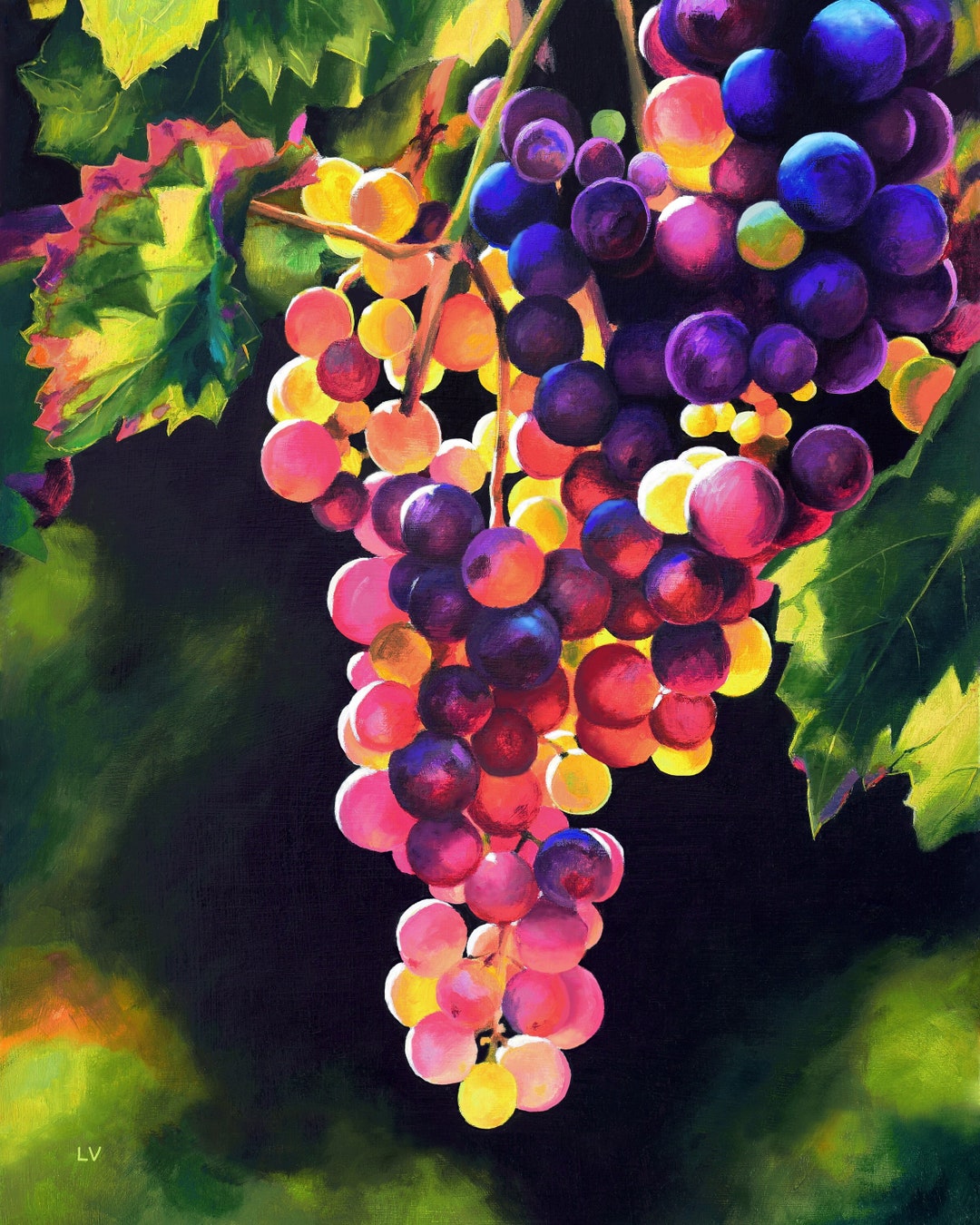ORIGINAL Grape Oil Painting Realistic, Vintage Fruit Still Life Artwork ...