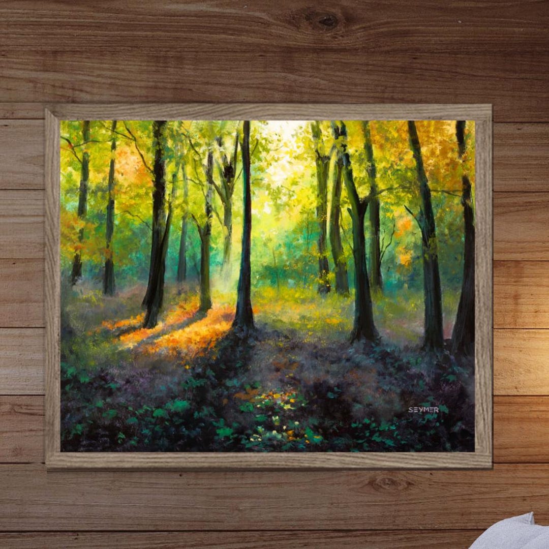 Forest Painting PRINT, Woods Landscape Colorful Tree Misty Light Green ...