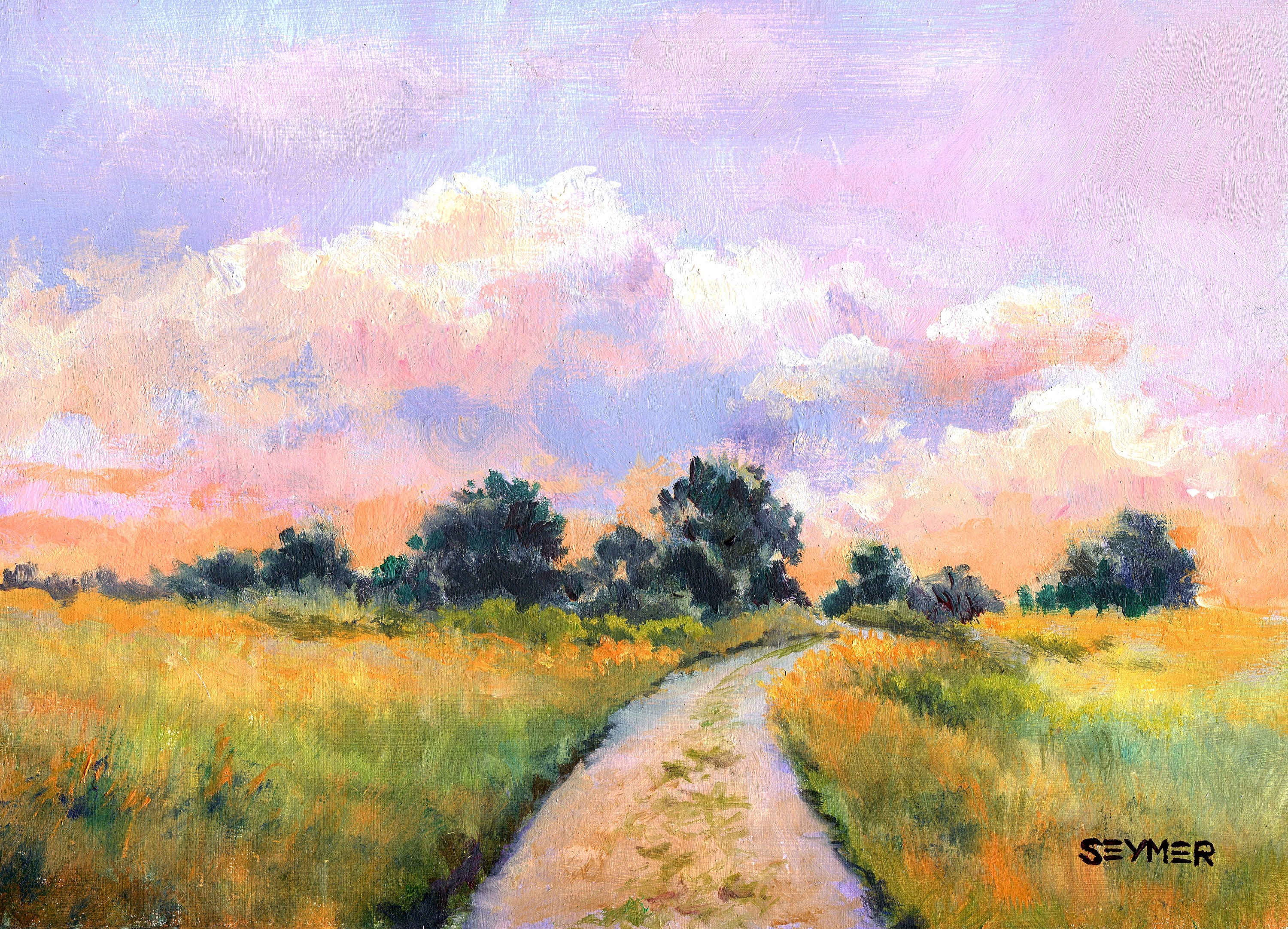 Countryside Painting ORIGINAL, Path Trees Clouds Artwork, Alabama ...