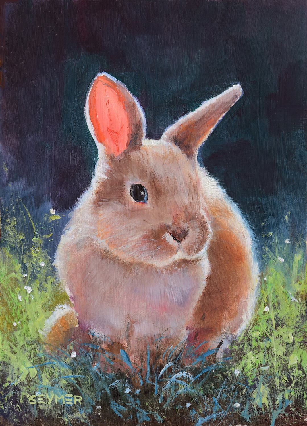 Rabbit Painting ORIGINAL, Rabbit Lover Gift, Small Framed Bunny Wall Art for Nursery Decor ...