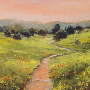 Prairie Rural Landscape Art PRINT, Meadow Oil Painting, Green Field ...