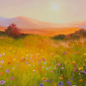 Field Flowers Landscape ORIGINAL Painting, Spring Meadow Wall Art ...