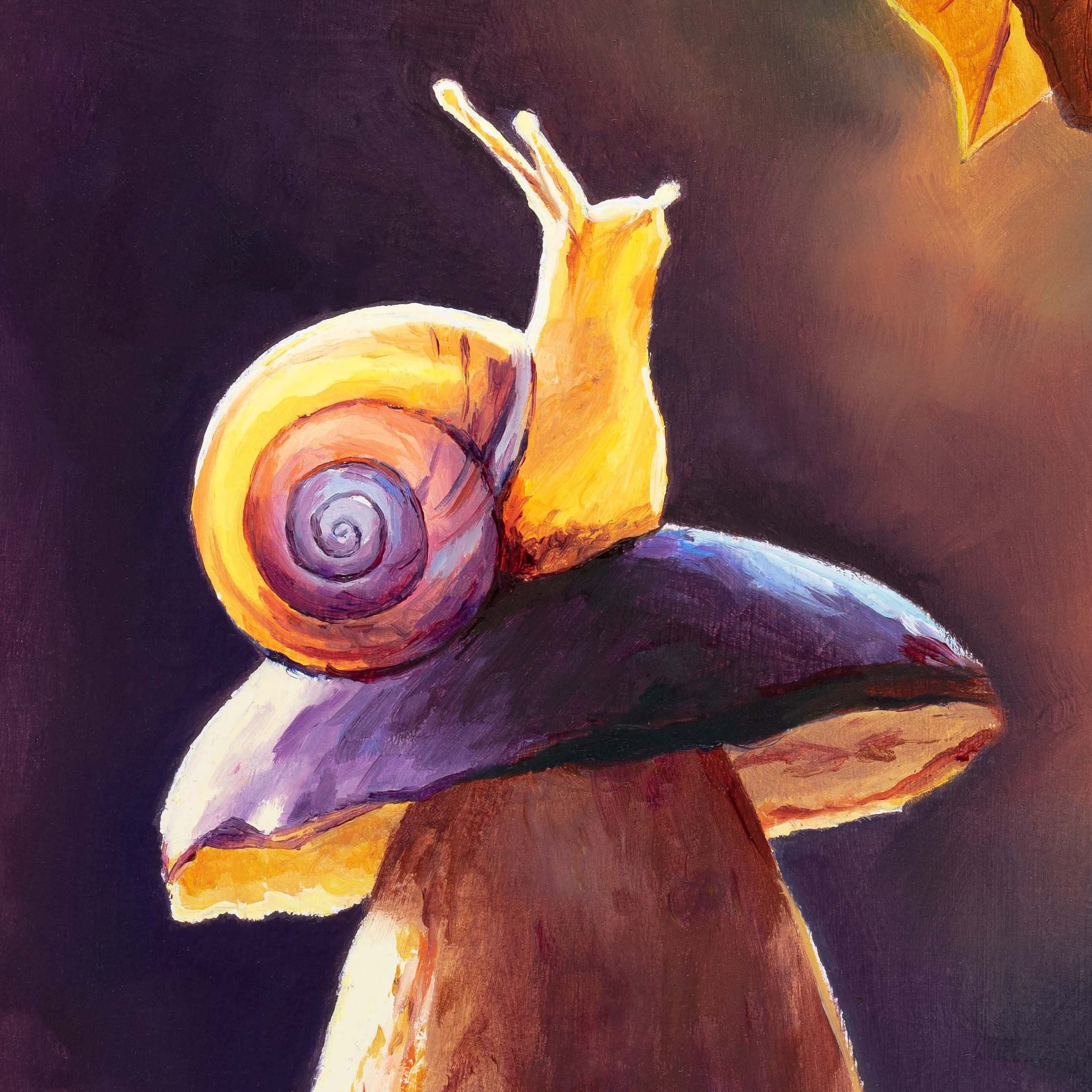 Cute Snail Oil Painting, Small Framed Mushroom Artwork, Autumn Woodland ...