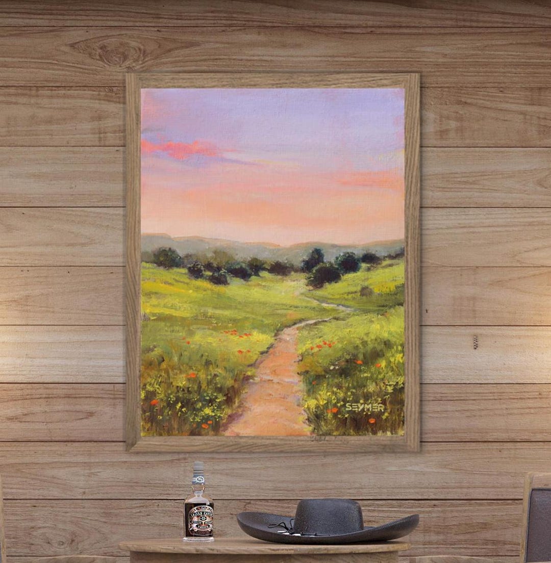 Prairie Rural Landscape Art PRINT, Meadow Oil Painting, Green Field ...