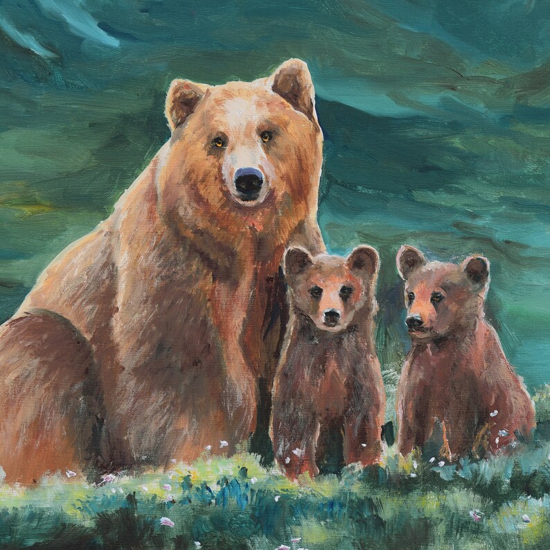 Bear Oil Painting ORIGINAL Grizzly Bear Paintings Baby Room | Etsy