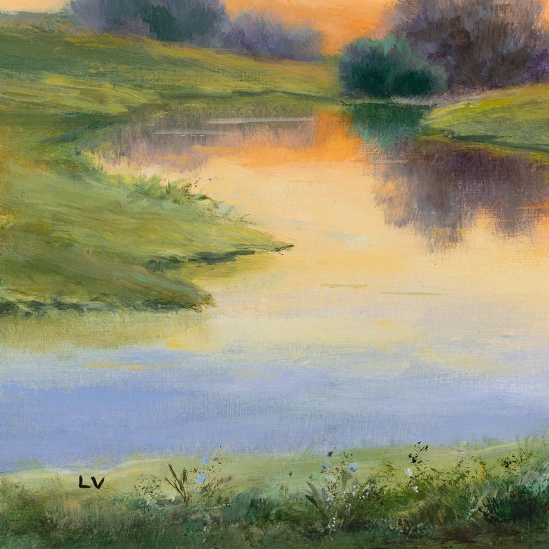 Sunrise River Painting ORIGINAL Landscape Water Reflections - Etsy