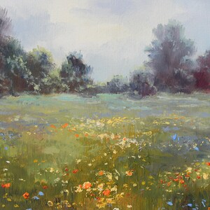 Wildflowers Landscape Painting Field With Flowers Art Nature - Etsy