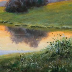 Sunrise River Painting ORIGINAL, Landscape Water Reflections Artwork ...