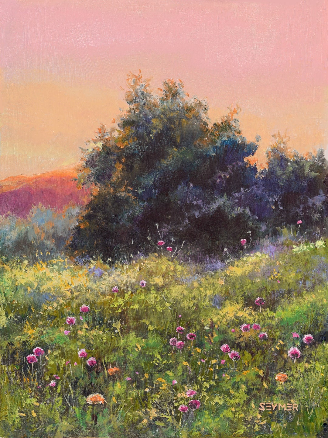 Flower Field Painting ORIGINAL, Meadow Oil Painting for Country House ...