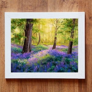 Bluebell Woods Painting ORIGINAL, British Forest, Virginia Bluebells ...