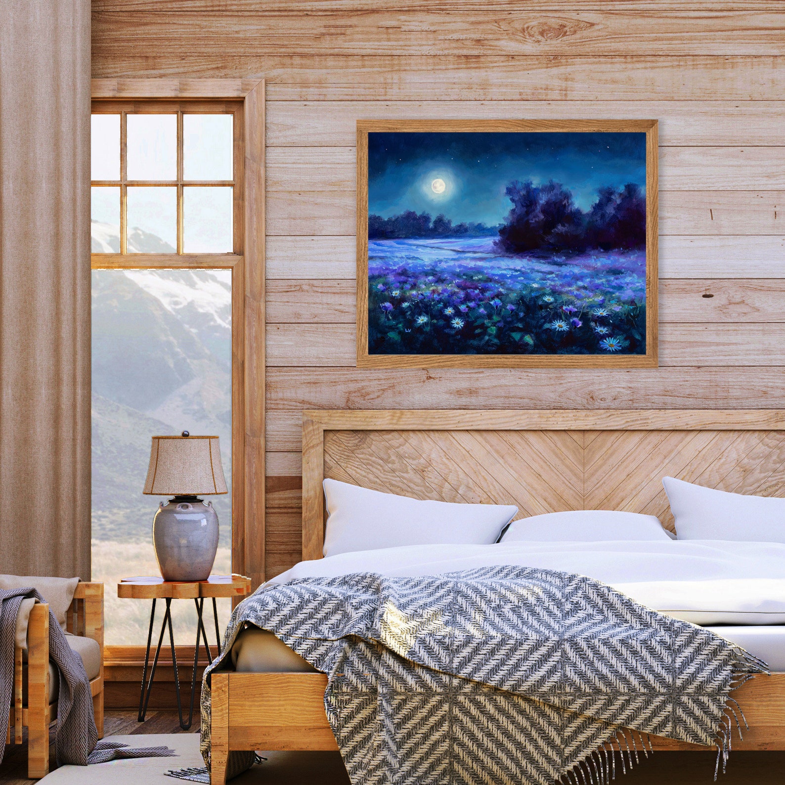 Nocturne Landscape Oil Painting, Night Flower Field ORIGINAL Artwork ...