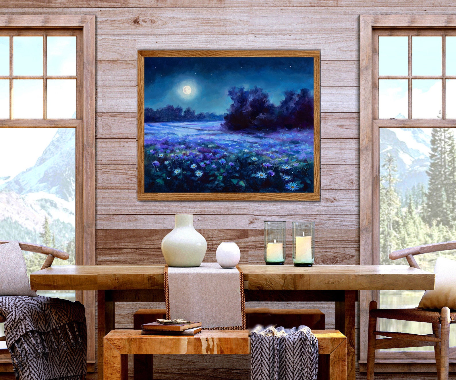 Nocturne Landscape Oil Painting, Night Flower Field ORIGINAL Artwork ...