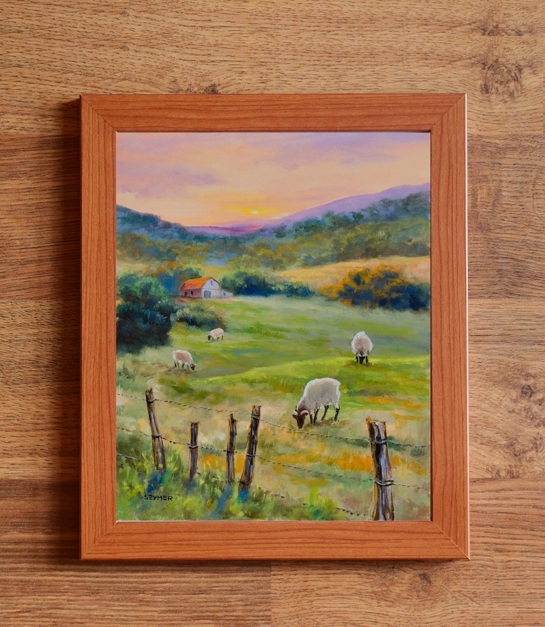 ORIGINAL Rural Art Farm, Sheep Pastoral Field Scene, Countryside ...